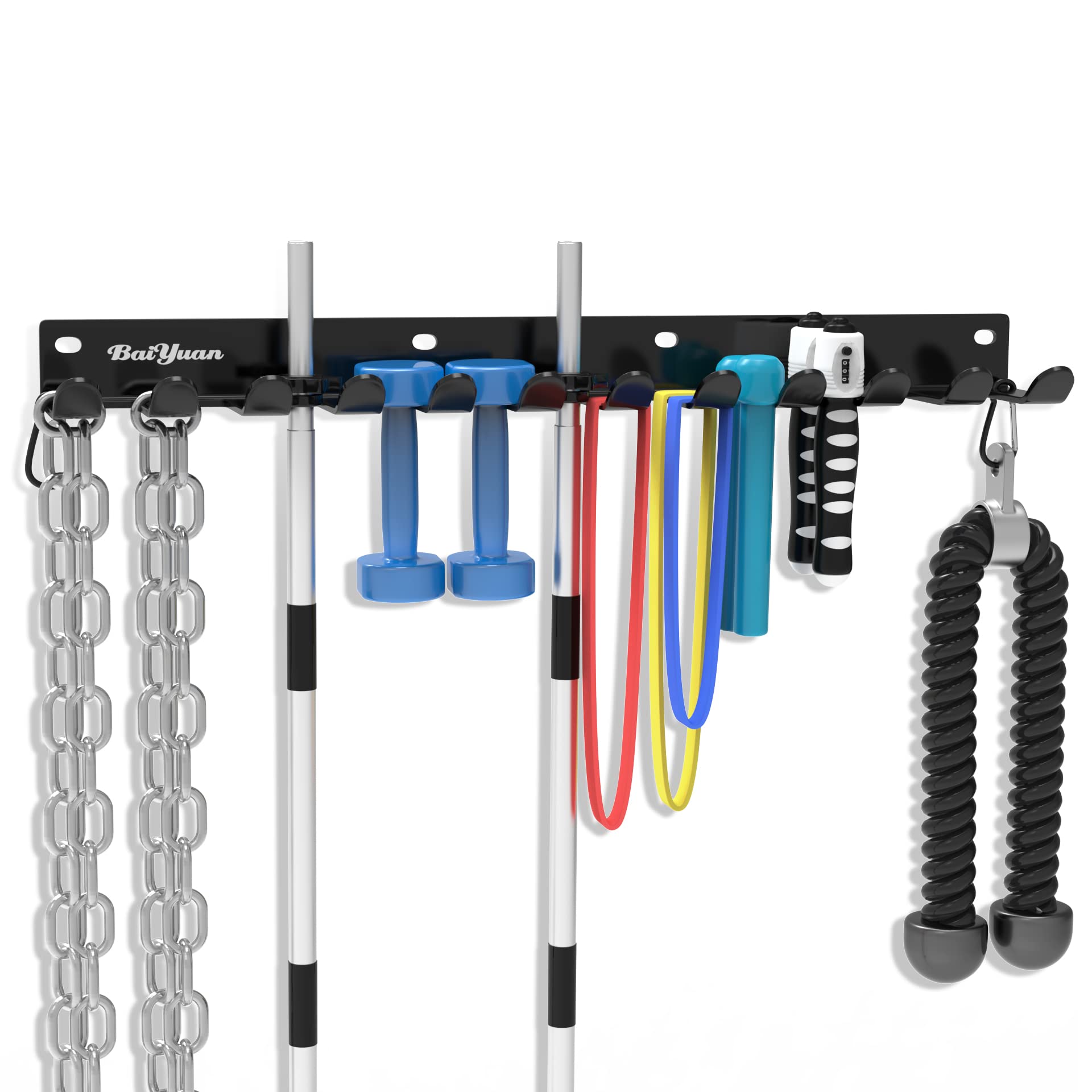 Home Gym Storage Rack - Multi-Purpose Heavy Duty Gym Rack Organizer, Wall Mount Barbell Rack Gym Equipment Hanger for Olympic Barbells, Resistance Bands, Jump Ropes, Row Handles, etc. (26", 12 Hook)