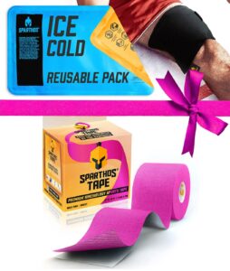 sparthos kinesiology tape [wild pink - 16.4ft uncut roll] x ice packs for injuries [size medium + cover]