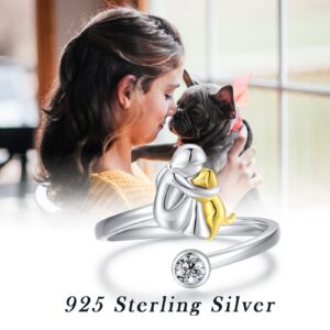 JUSTKIDSTOY Dog Ring 925 Sterling Silver Cute Animal Adjustable April Birthstone Ring Dog Jewelry Gifts for Women Pet Lover