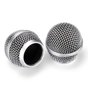 Facmogu 4PCS Microphone Head Replace, Grille Mic Replacement Ball Head, Microphone Grille Ball with Inner Foam, Steel Mesh Microphone Grille Heads, Grille Ball Type Fits for SM58 SM58S BETA58 - Silver