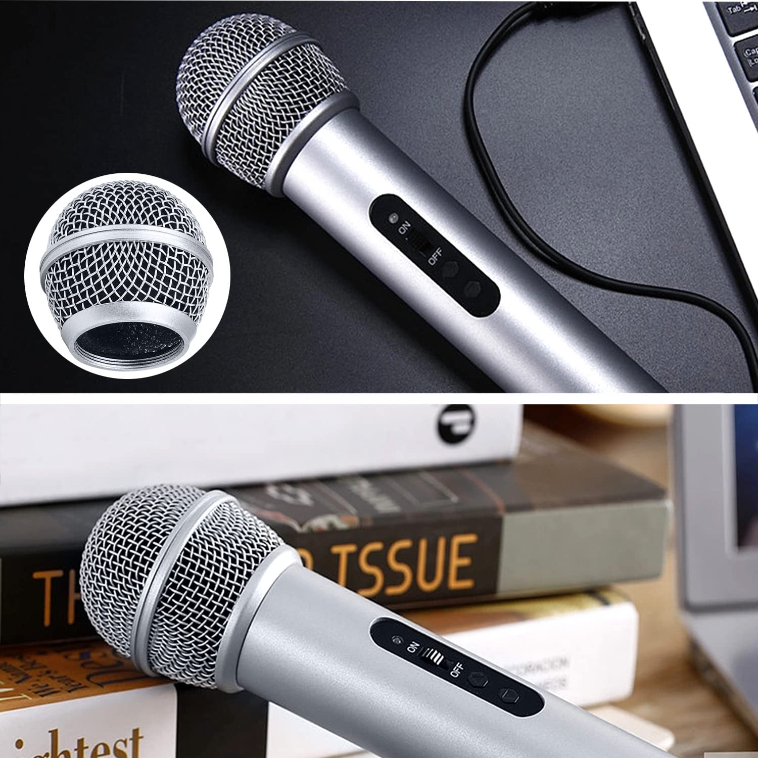 Facmogu 4PCS Microphone Head Replace, Grille Mic Replacement Ball Head, Microphone Grille Ball with Inner Foam, Steel Mesh Microphone Grille Heads, Grille Ball Type Fits for SM58 SM58S BETA58 - Silver