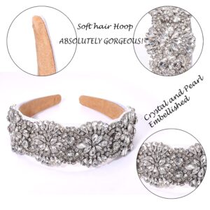 UYT Crystal and Pearl Beaded Hairbands - Rhinestone Embellished Headbands for Women, Girls Party and Baroque Fashion Hair Hoop Accessories (Baroque White)