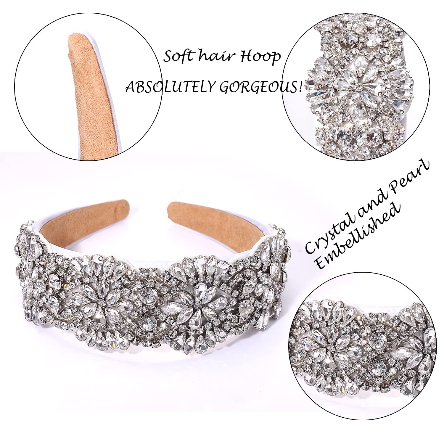 UYT Crystal and Pearl Beaded Hairbands - Rhinestone Embellished Headbands for Women, Girls Party and Baroque Fashion Hair Hoop Accessories (Baroque White)