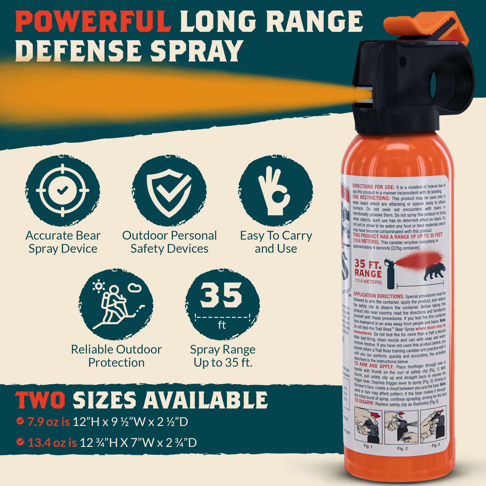 Bear Spray for Hiking and Outdoor Protection - 35 Foot Range Bear Deterrent (13.4 Ounce)