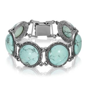 1928 jewelry women's semi precious round turquoise stone link bracelet