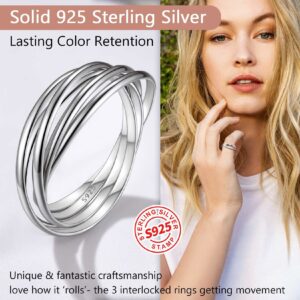 ChainsProMax Silver Rolling Ring Size 8 Interlocked Anxiety Ring Cute Stackable Knuckle Rings for Women Sterling Silver