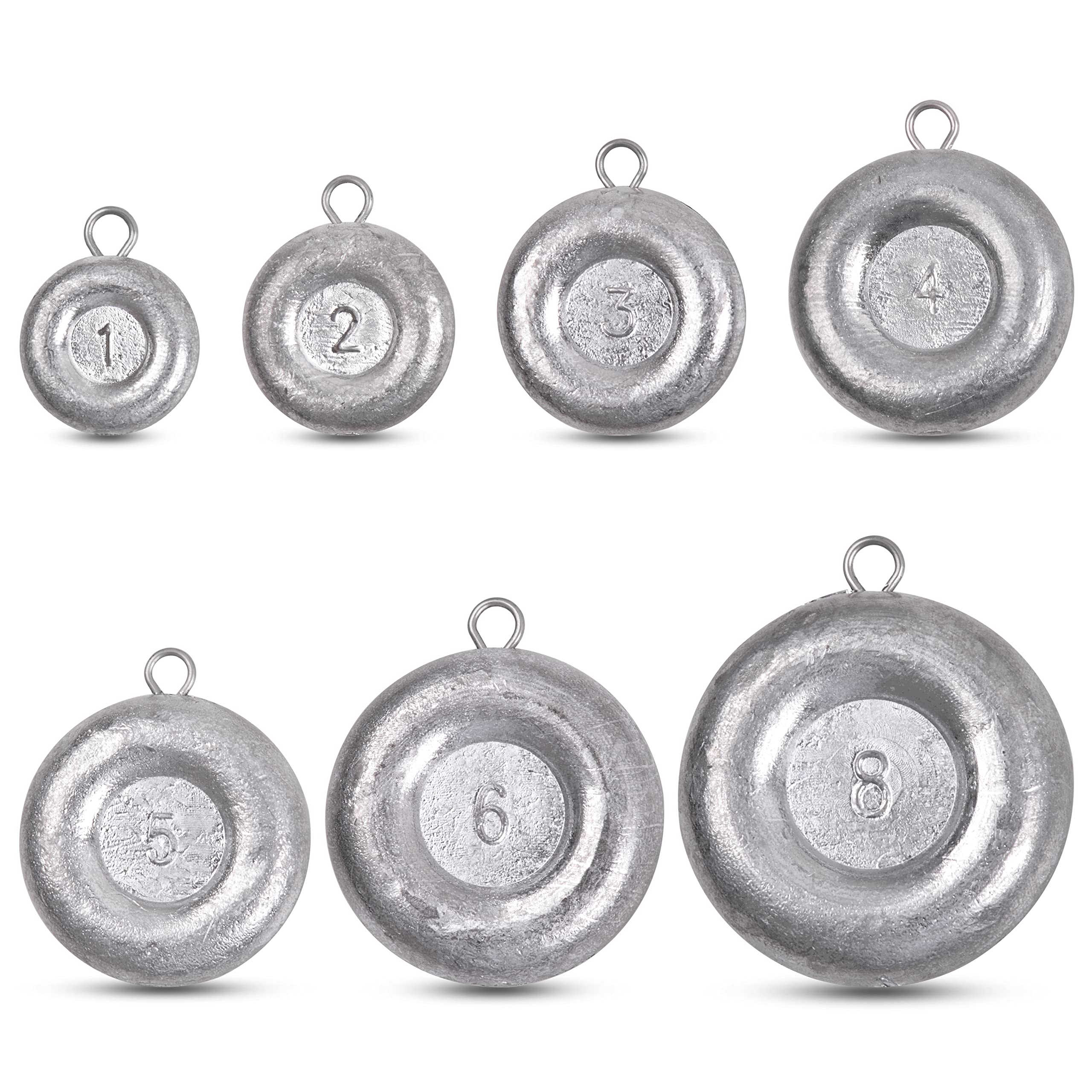 OROOTL Fishing Sinkers Disc Weights Coin Sinkers Weights Saltwater Surf Fishing Weights Flat Fishing Sinkers and Weights Catfishing Gear Tackle Kit 8oz 6oz 5oz 4oz 3oz 2oz 1oz