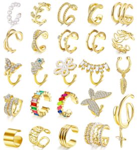 jerywe 24 pcs gold ear cuffs for women non piercing adjustable ear cuff earrings clip on cartilage helix wrap ear jewelry set