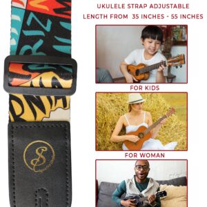 Speedee Music Embroidered Ukulele Strap Kit - 1 US Map Camo Design Ukulele Strap, 3 Guitar Picks, 1 Strap Button, 1 Pick Holder Orange Black Red Blue Yellow White