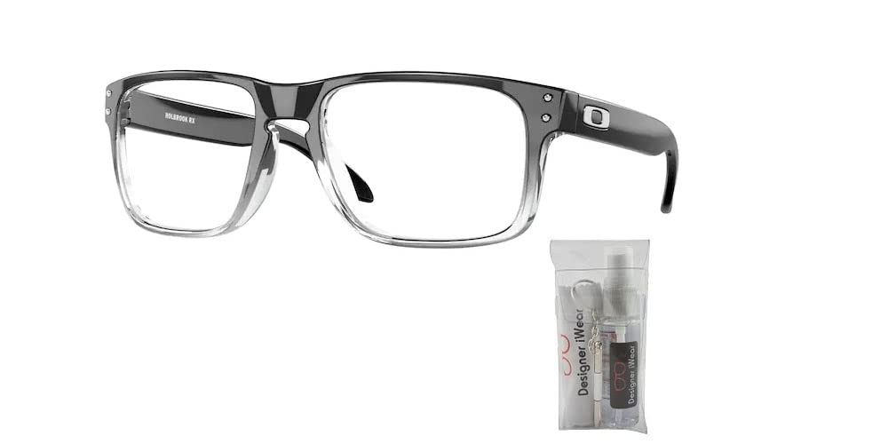 Oakley Holbrook Eyeglasses OX8156 815606 56MM Polished Black Clear Fade Square Eyeglasses for Men + BUNDLE With Designer iWear Eyewear Kit