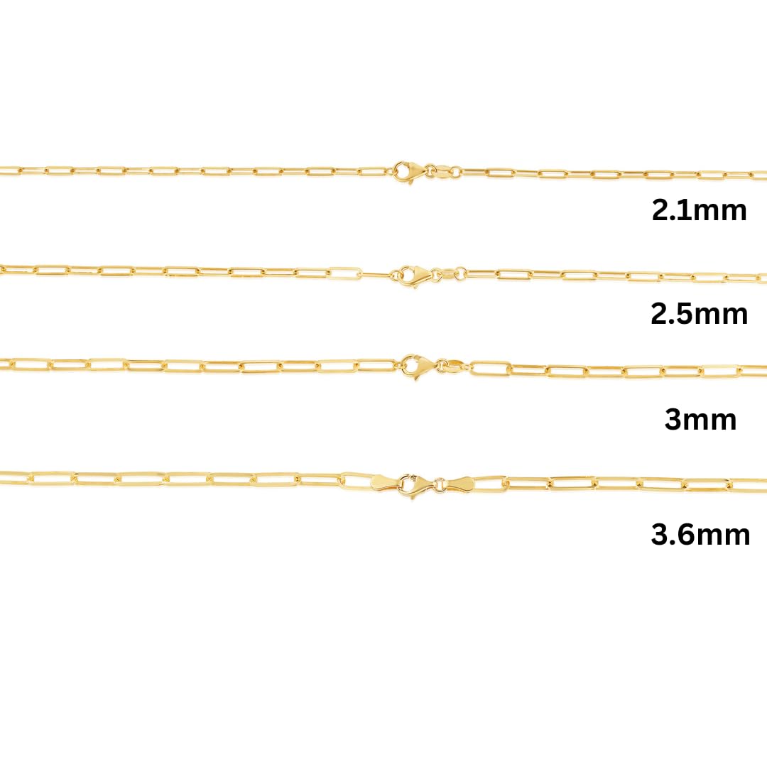 Floreo 10k Yellow Gold 2.5mm Paperclip Link Bracelet or Anklet, 10 inch