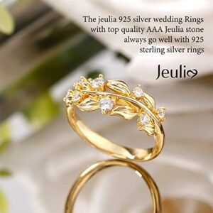 Jeulia Olive Branch Band Ring Sterling Silver Round Cut Leaf Promise Ring for Women Gold Tone Diamond Nature Wedding Band Rings for Anniversary Engagement with Jewelry Gift Box (Olive Leaf, 8.5)