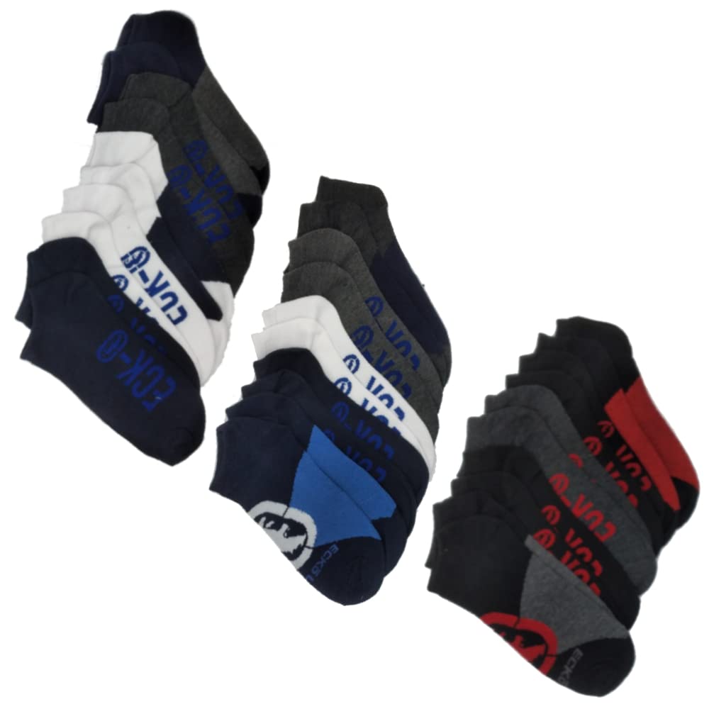 10 Pairs of Ecko Men's Basic Quick Dry No Show Athletic Socks 10-13 (Black and Red) (EU-NOSHOW10PK)