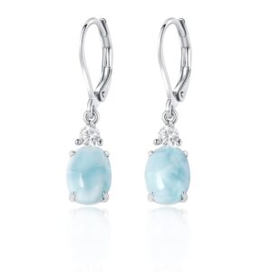 larimar dangle earrings,925 sterling silver gemstone larimar drop earrings for women