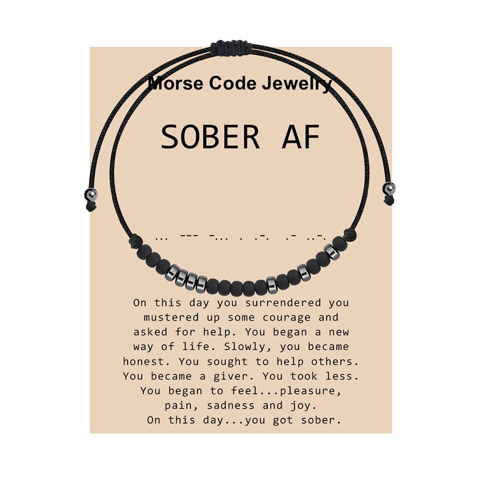 MAOFAED Addiction Recovery Gift Inspirational Morse Code Bracelet 12 Step Gift AA NA Gift Recovery Bracelet (sober code br)