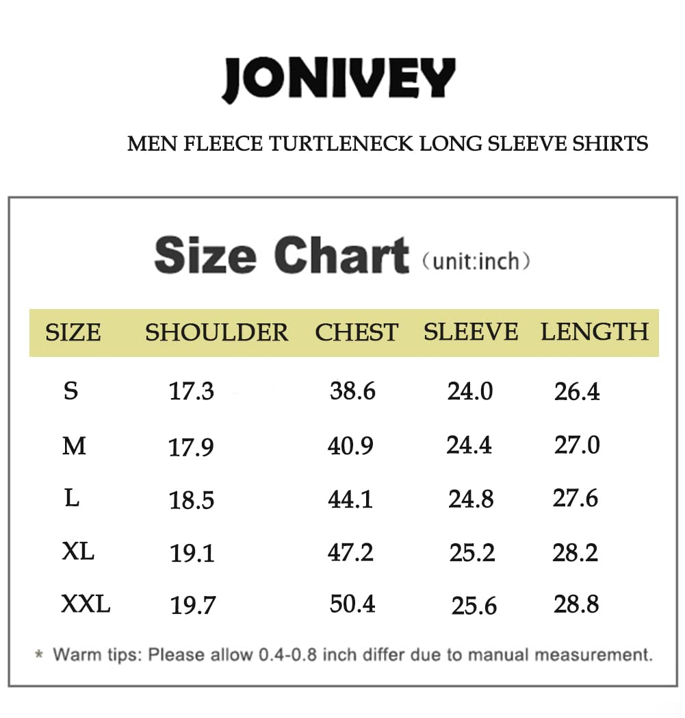 jonivey Mens Fleece Turtleneck Long Sleeve Casual Shirts Soft Knitted Warm Under Layers Thermal Pullover Tops (Pure Grey,M)