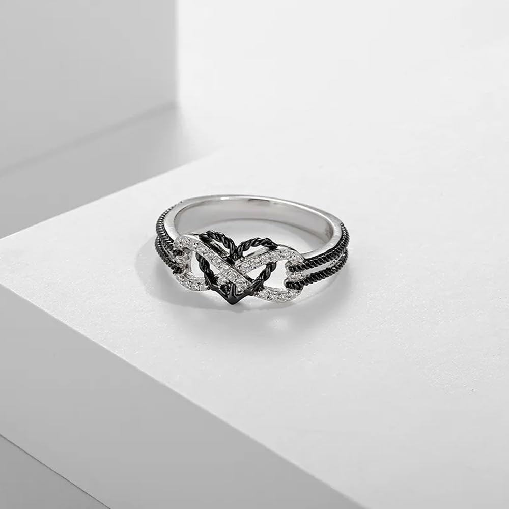 Jewels Store 0.20 Ct Round Cut White Diamond Infinity Design Anchor Heart Engagement Ring in 925 Sterling Silver Two Tone Gold Finish (Two Tone Gold Finish, 8)