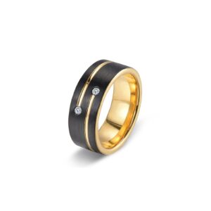 xusamss fashion line ring stainless steel crystal band ring(black gold(10))