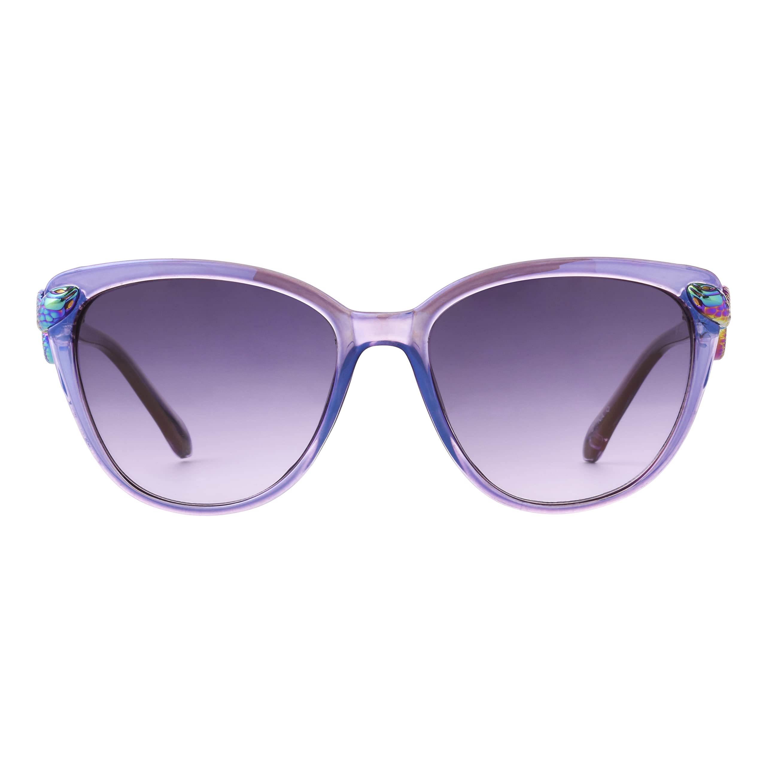 Betsey Johnson Women's Serpentine Sunglasses Cateye, Purple Crystal with Oil Slick Snakes, 56mm