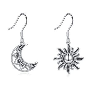 sun and moon dangle earrings for women sterling silver crescent moon boho wiccan jewelry gift