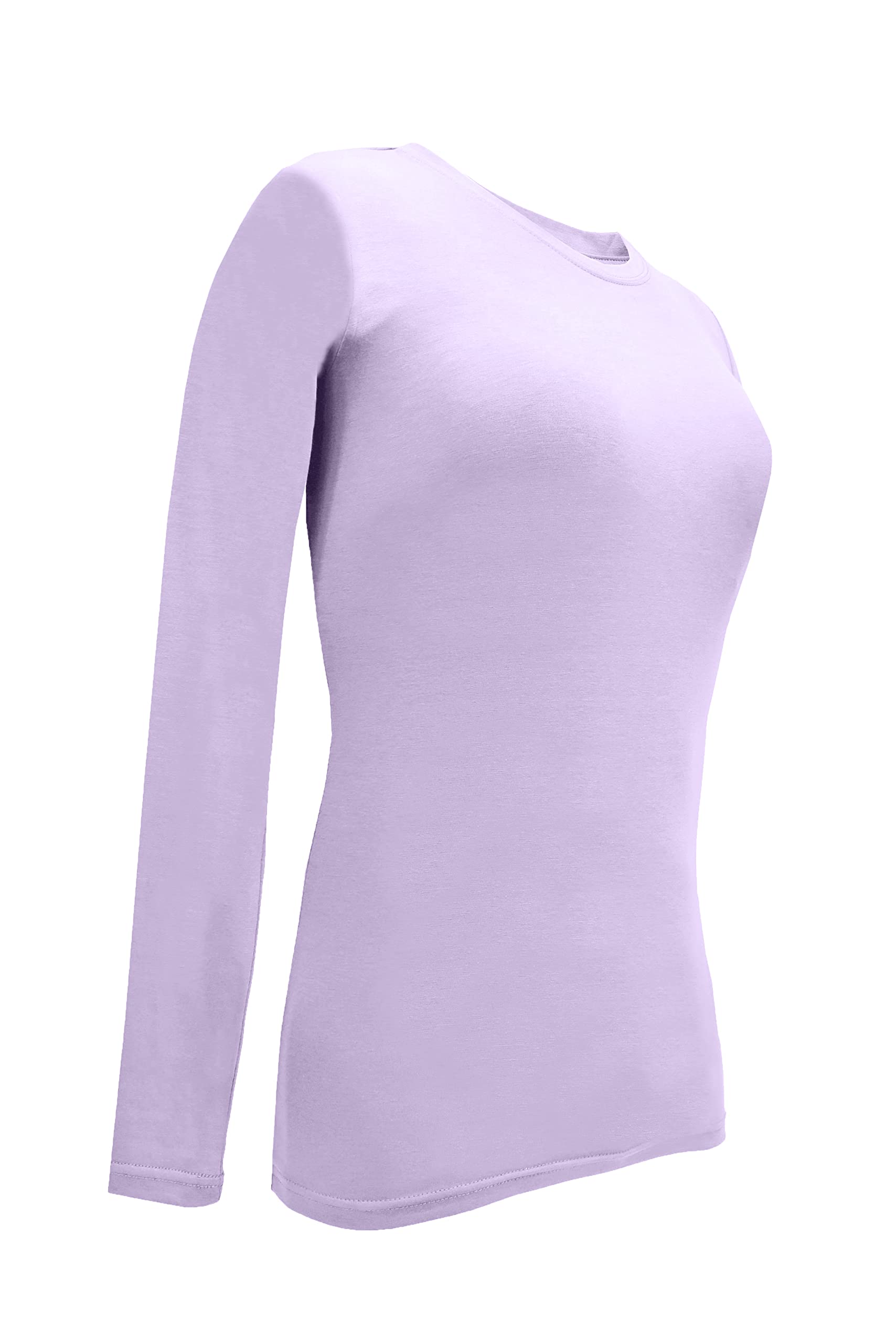 Cotton Essentials Women's Under Scrub Tee Crew Neck Long Sleeve T-Shirt (Lavender, Large)