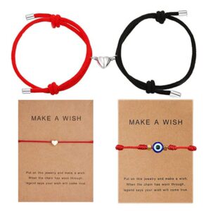 jczr.y matching couples bracelets set pulseras para parejas de novios attract heart couple bracelet mutual attraction wishing heart bracelet for him and her women (black+red heart)