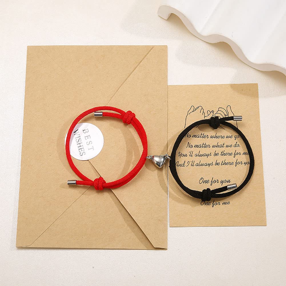 JczR.Y Matching Couples Bracelets Set Pulseras Para Parejas De Novios Attract Heart Couple Bracelet Mutual Attraction Wishing Heart Bracelet for Him And Her Women (black+red heart)