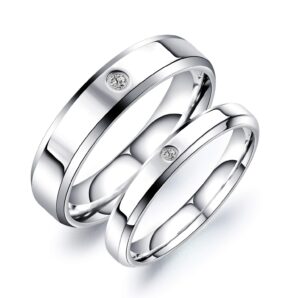 iflytree 2pcs his & hers promise ring stainless steel couples wedding engagement bands bridal set bridal set (men's size 8 & women's 8)