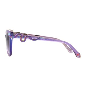 Betsey Johnson Women's Serpentine Sunglasses Cateye, Purple Crystal with Oil Slick Snakes, 56mm