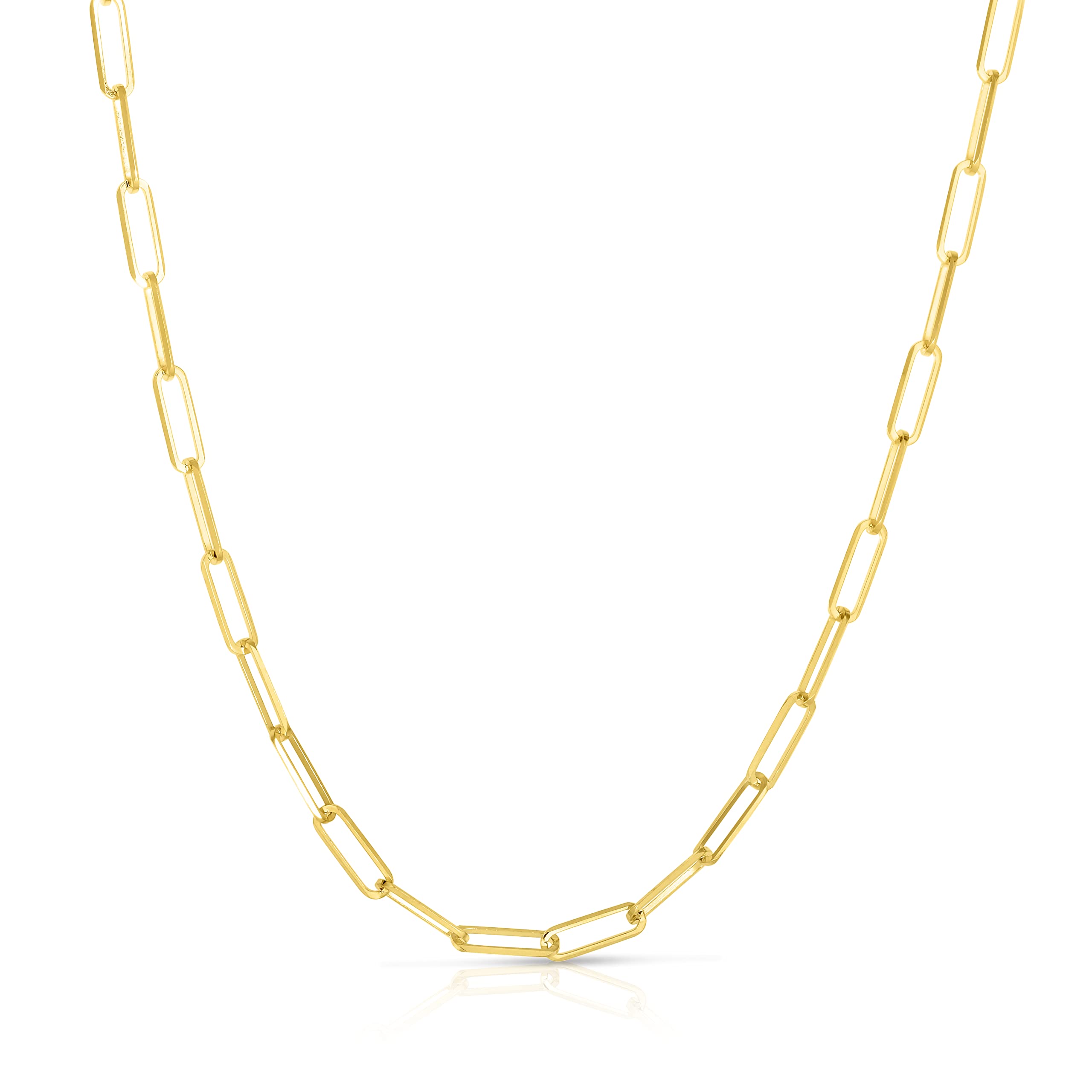 Floreo 10k Yellow Gold 2.5mm Paperclip Solid Link Chain Necklace, 22 inch