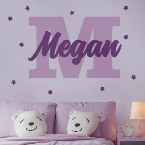 multiple font personalized name & initial vinyl wall decals i nursery wall decal for baby boy & girl decoration i stickers for kids i multiple size options i optional glitter color options