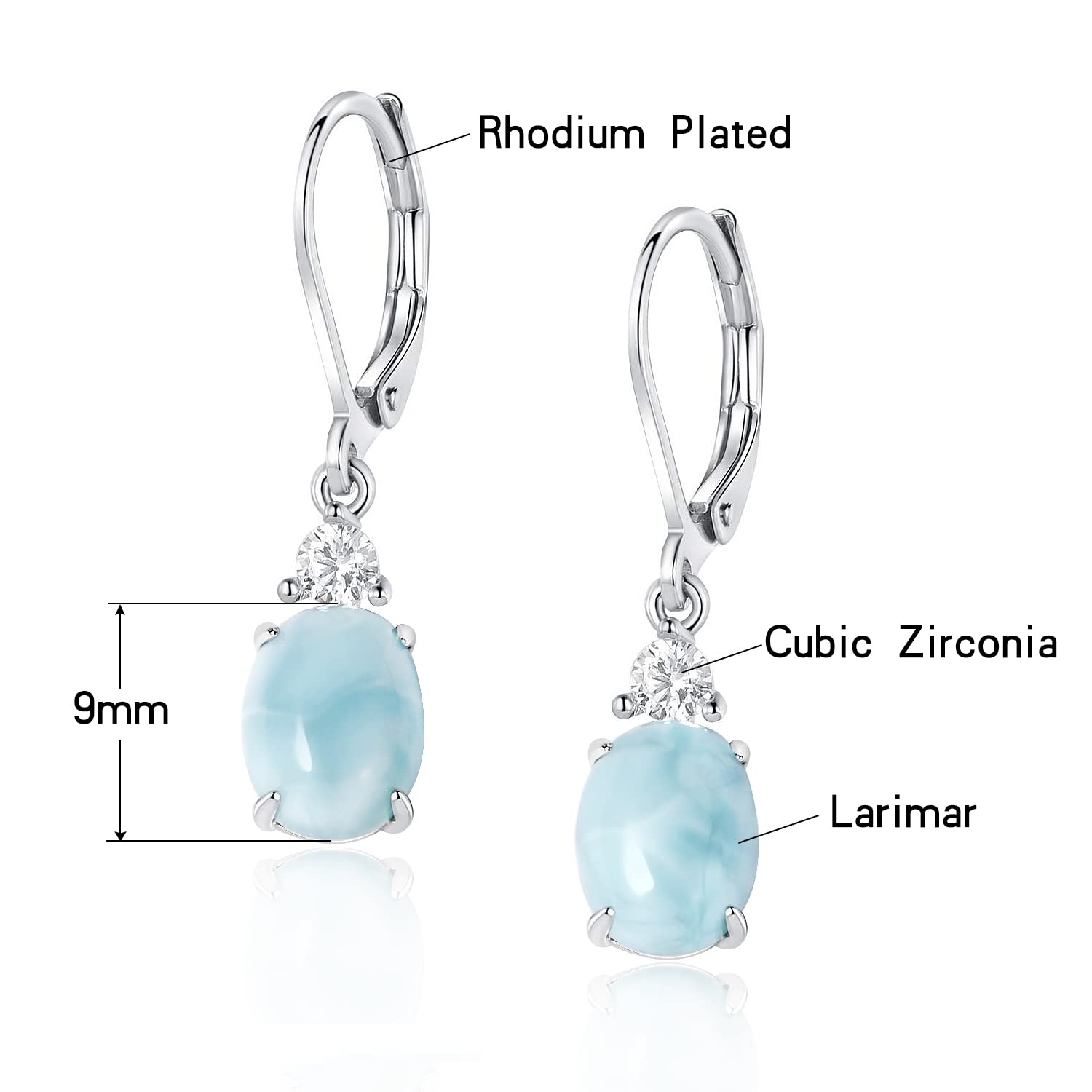 Larimar Dangle Earrings,925 Sterling Silver Gemstone Larimar Drop Earrings for Women