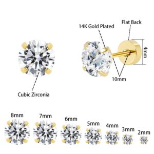 7 Pairs Flat Back Stud Earrings Set for Women, Hypoallergenic Surgical Steel Cubic Zirconia Earrings Studs for Lobe Cartilage Helix (2-8MM)