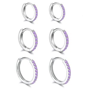 925 Sterling Silver Post Small Hoop Earrings Cubic Zirconia Huggie Hoop Earrings,3 Pairs 14K White Gold Plated Cartilage Piercing Earrings Ear Cuff Tiny Hoop Earrings for Women Men 8mm 10mm 12mm,