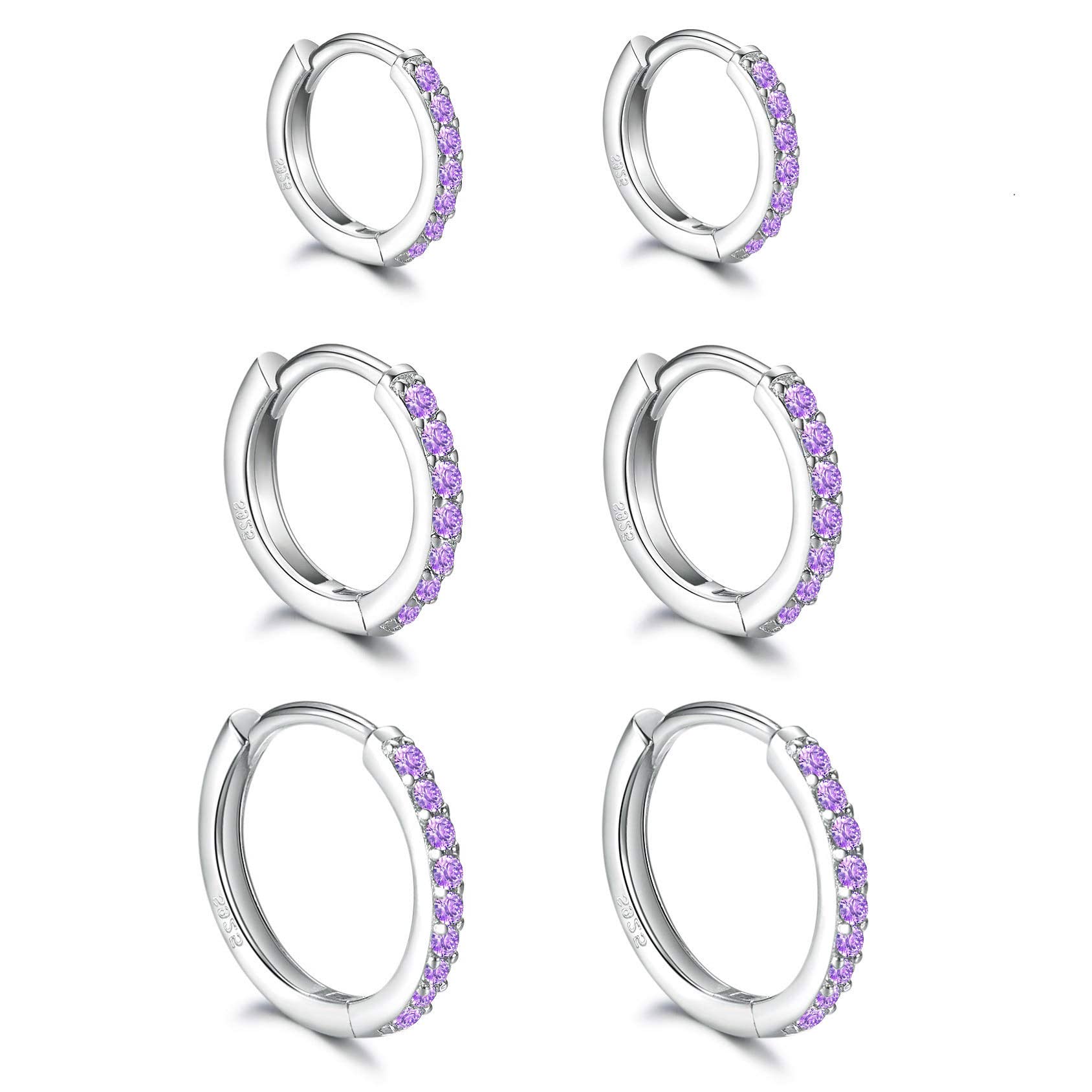 925 Sterling Silver Post Small Hoop Earrings Cubic Zirconia Huggie Hoop Earrings,3 Pairs 14K White Gold Plated Cartilage Piercing Earrings Ear Cuff Tiny Hoop Earrings for Women Men 8mm 10mm 12mm,