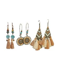 verdusa women's 3 pairs boho tassel earrings set khaki one-size