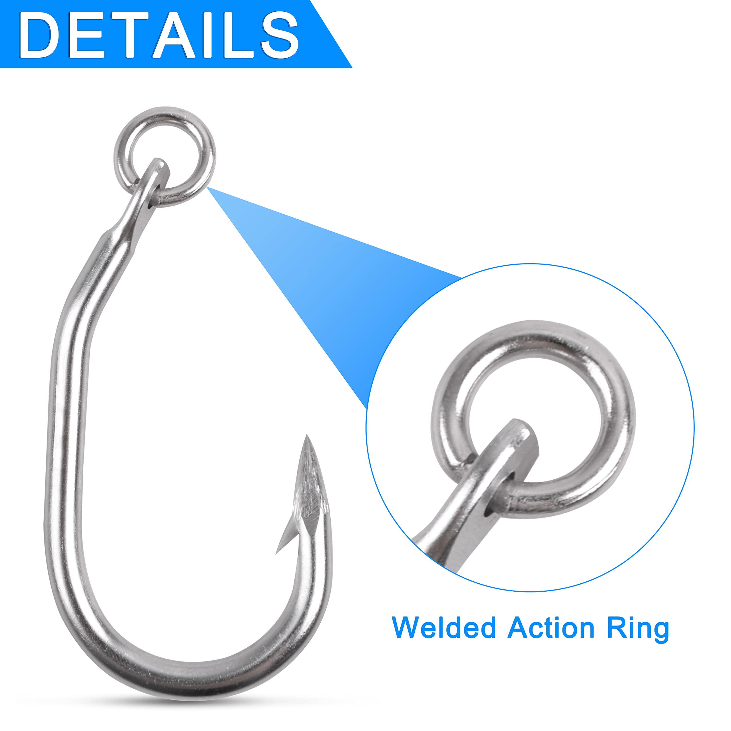 Tuna Fishing Hooks Ringed Live Bait Fishing Hook 10pcs Saltwater Big Game Hook for Tuna Circle hooks Stainless Steel Fishing Hook with Action Ring Catfish Hooks Giant Hook Shark Swordfish Tuna Catfish