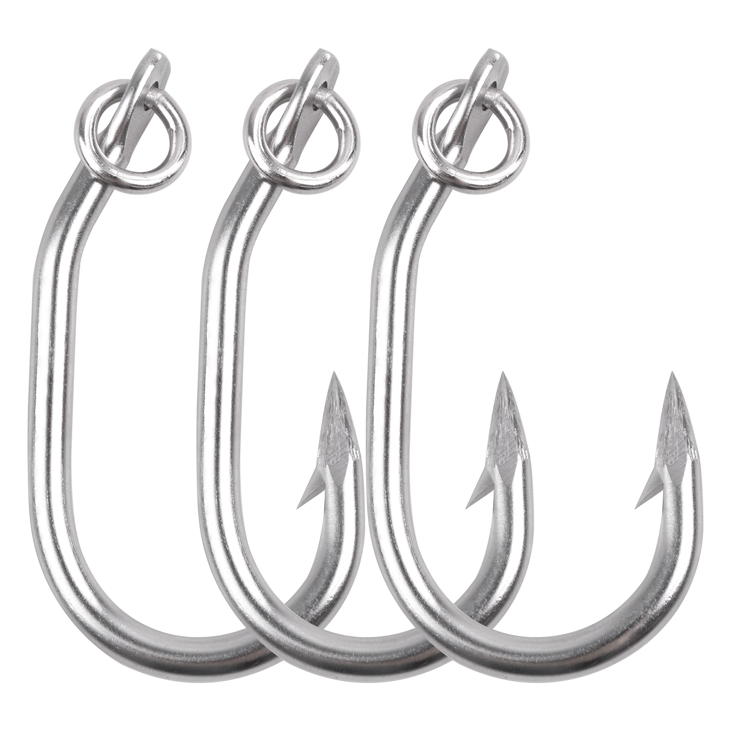 Tuna Fishing Hooks Ringed Live Bait Fishing Hook 10pcs Saltwater Big Game Hook for Tuna Circle hooks Stainless Steel Fishing Hook with Action Ring Catfish Hooks Giant Hook Shark Swordfish Tuna Catfish