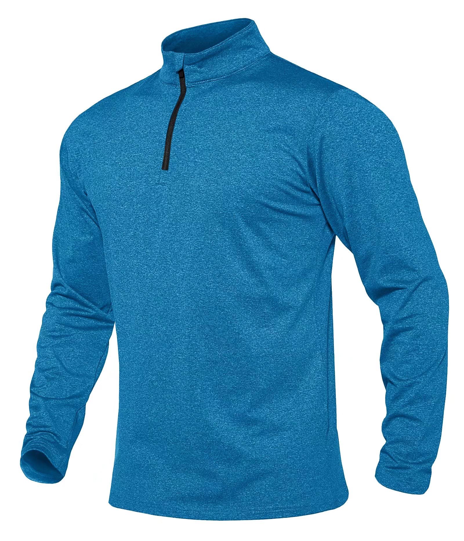 MAGCOMSEN 1/4 Zip Golf Pullover for Men Running Workout Pullover Lightweight Hiking Shirts Fleece Pullover Sea Blue,S