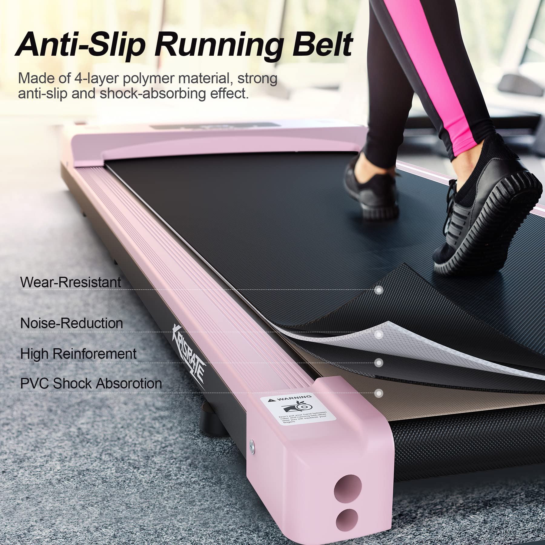 KRISRATE Pink Walking Pad Treadmill Under Desk, Desk Quiet, Flat Portable with LED Display and Remote Control, Installation-Free Treadmills for Home Office