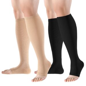 bropite toeless compression socks for women&men-2 pairs open toe compression stocking support 15-20mmhg knee high circulation