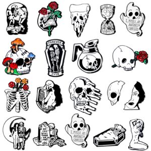 20 pcs goth pin skull spooky skeleton pins set horror goth skull flower brooch pins cute mini lapel pins for christmas gifts women men bag jacket backpack hat pant clothes accessories (skeleton)