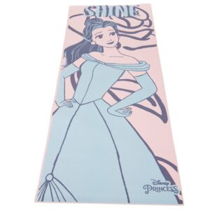 disney princess belle kids yoga mat non slip, all purpose pvc fitness and workout mat for boys and girls, pink, 3 mm