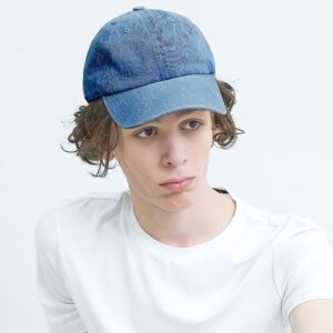 The Hat Depot Dad Hat Unisex Blank Washed Low Profile Cotton and Denim Plain Baseball Cap Hat (Blue Denim)