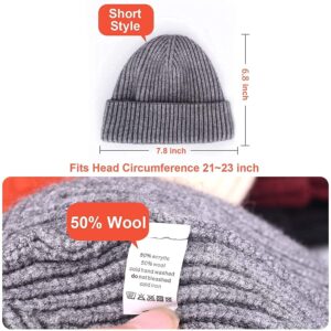 ROYBENS Swag Wool Knit Cuff Short Fisherman Beanie for Men Women, Winter Warm Hats, 3PCS