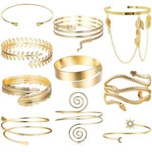 eielo 10 pieces arm cuff bracelets for women upper arm bands snake feather armband greek goddess filigree swirl boho armlet cuff bangle adjustable gold arm bracelet set…