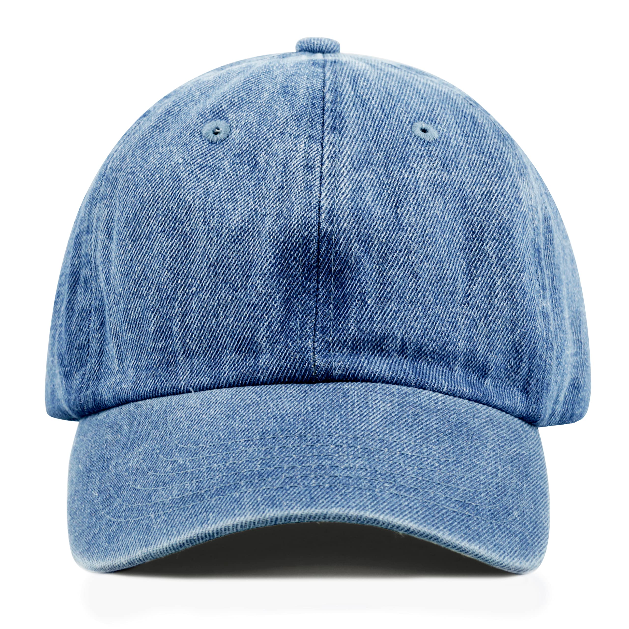 The Hat Depot Dad Hat Unisex Blank Washed Low Profile Cotton and Denim Plain Baseball Cap Hat (Blue Denim)