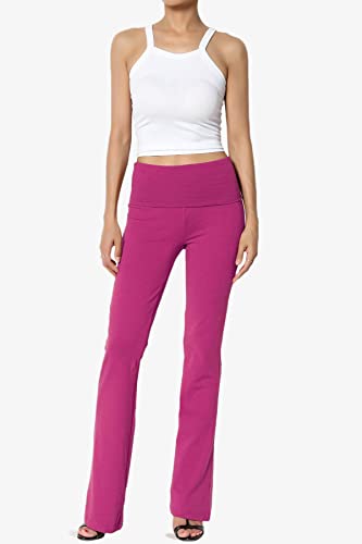 Women's Basic Foldover Waistband Comfy Stretch Cotton Boot Cut Lounge Yoga Pants Magenta 2X