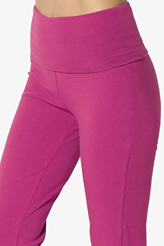 Women's Basic Foldover Waistband Comfy Stretch Cotton Boot Cut Lounge Yoga Pants Magenta 2X