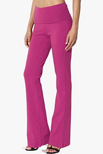 Women's Basic Foldover Waistband Comfy Stretch Cotton Boot Cut Lounge Yoga Pants Magenta 2X